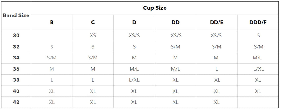 KIMBY sports bra size guide and facts